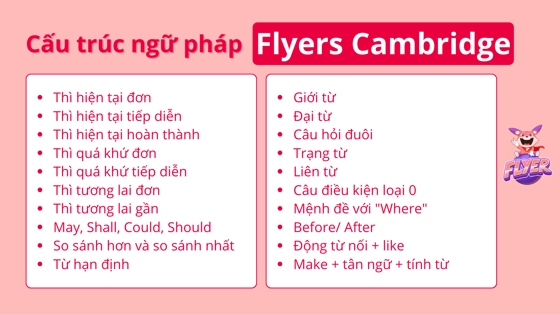 20 cấu trúc ngữ pháp Flyers Cambridge thường gặp nhất theo format bài ...