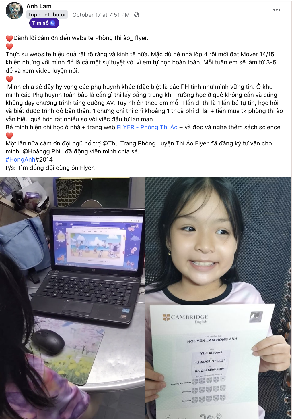 Hành trình đứng nhất lớp môn tiếng Anh cùng Hồng Anh và FLYER