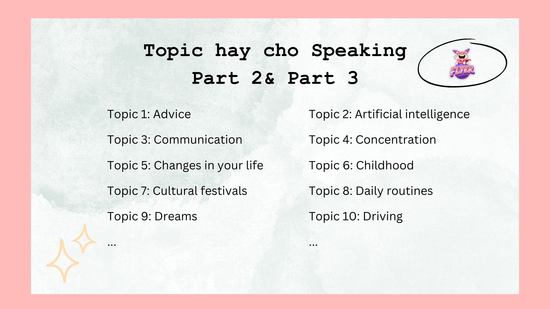 65 topic hay cho Speaking IELTS + bí quyết trả lời từng phần thi